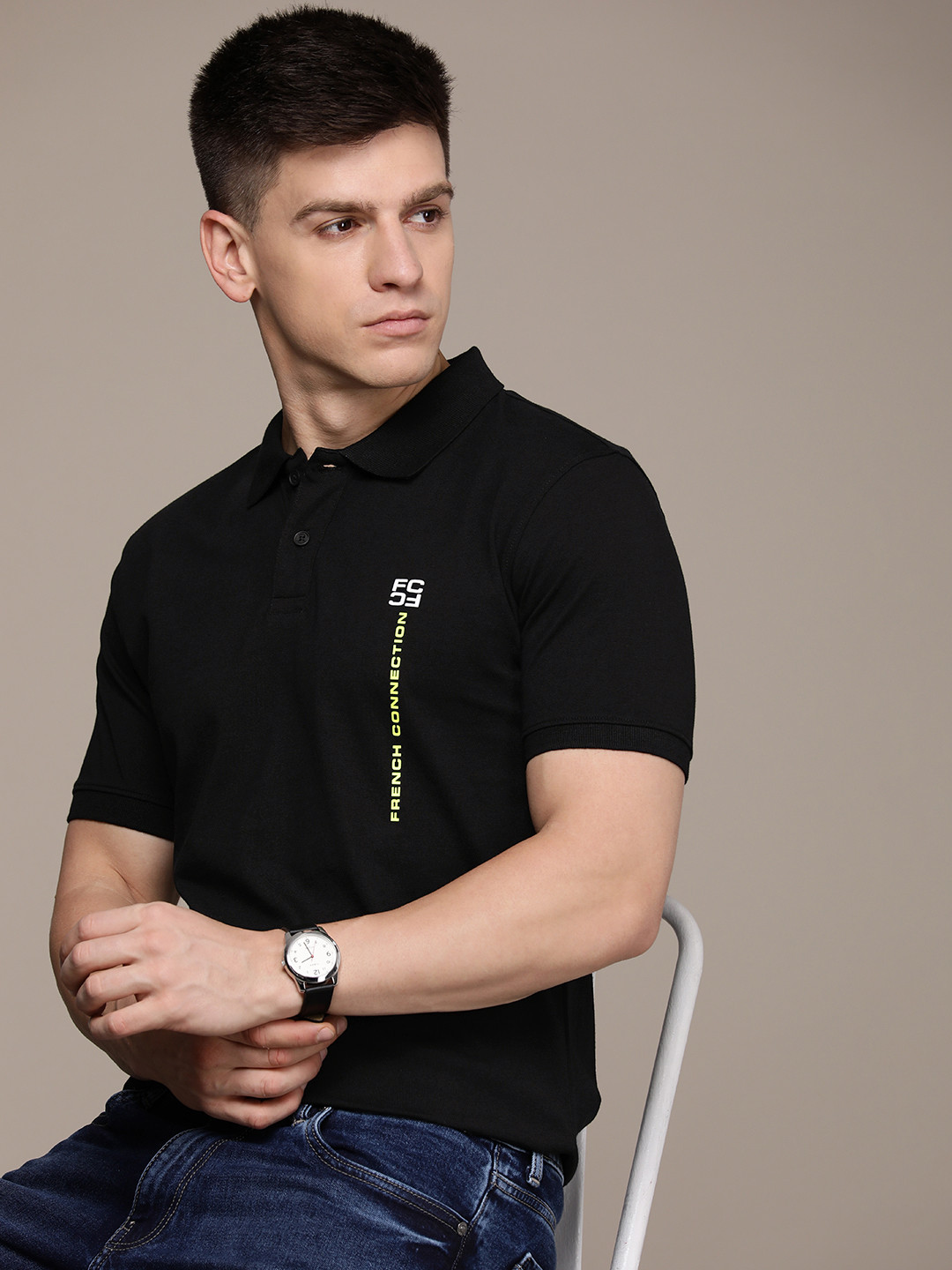 Buy French Connection Brand Logo Printed Polo Collar Pure Cotton T ...