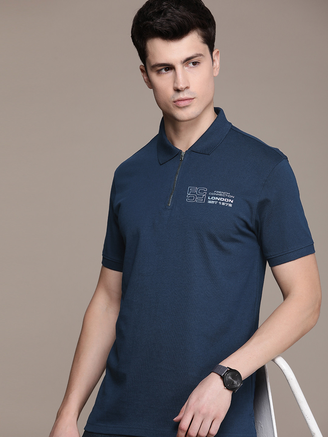 Buy French Connection Brand Logo Printed Polo Collar Pure Cotton T ...