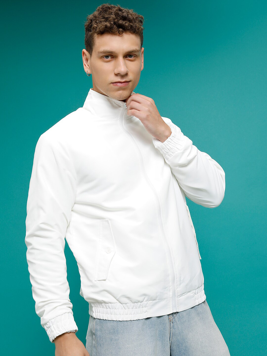 Buy KETCH White Mock Collar Bomber Jacket - Jackets for Men 25867226 ...
