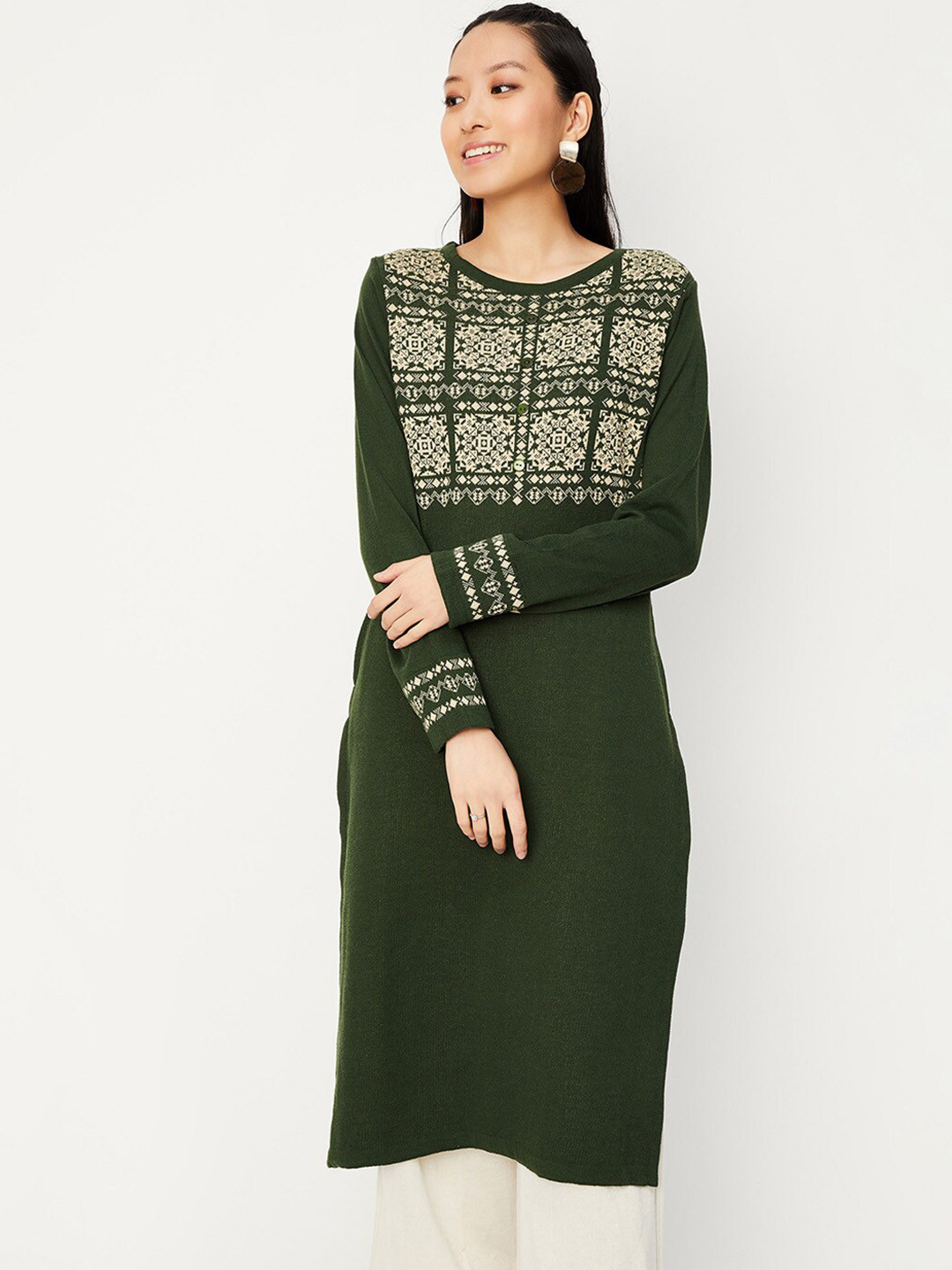 Buy Max Woven Design Round Neck Straight Kurta - Kurtas for Women ...