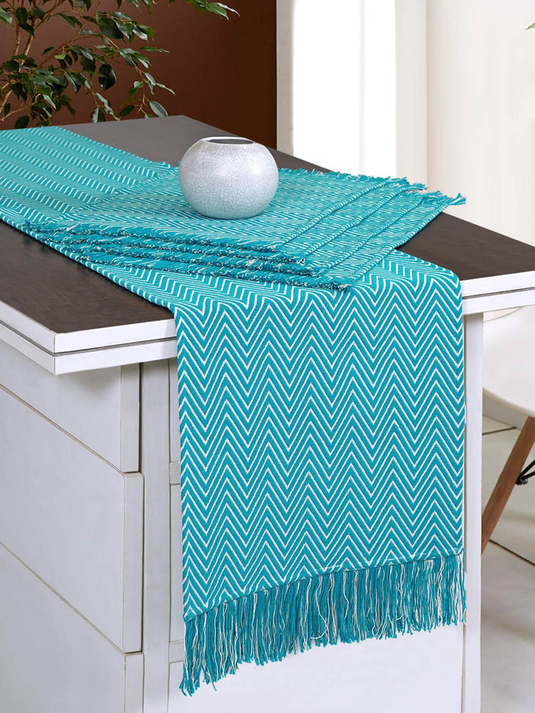 Buy Ode & Cleo Blue 5 Pieces Geometric Design Table Linen Set - Table ...