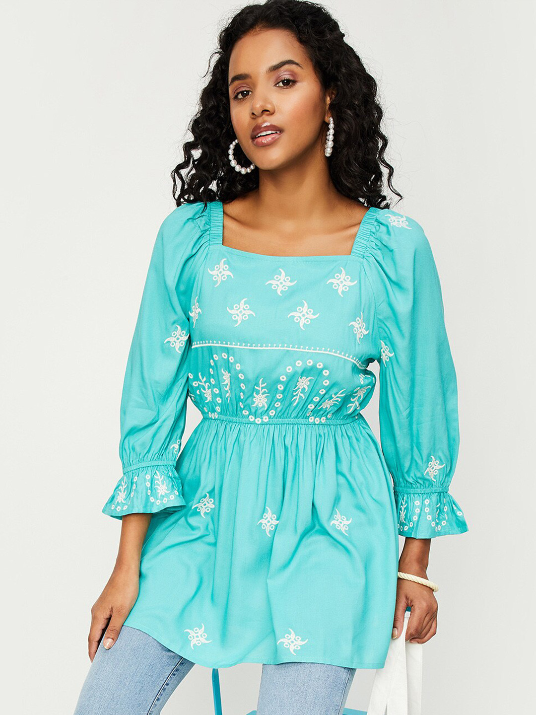 Buy Max Ethnic Motifs Embroidered Gathers Tunic - Tunics for Women ...