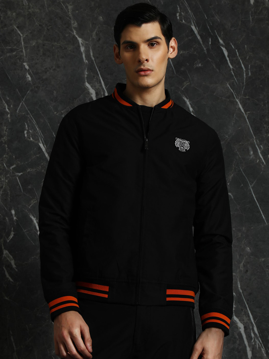 Buy Breakbounce Black Stand Collar Bomber Jacket With Embroidered ...