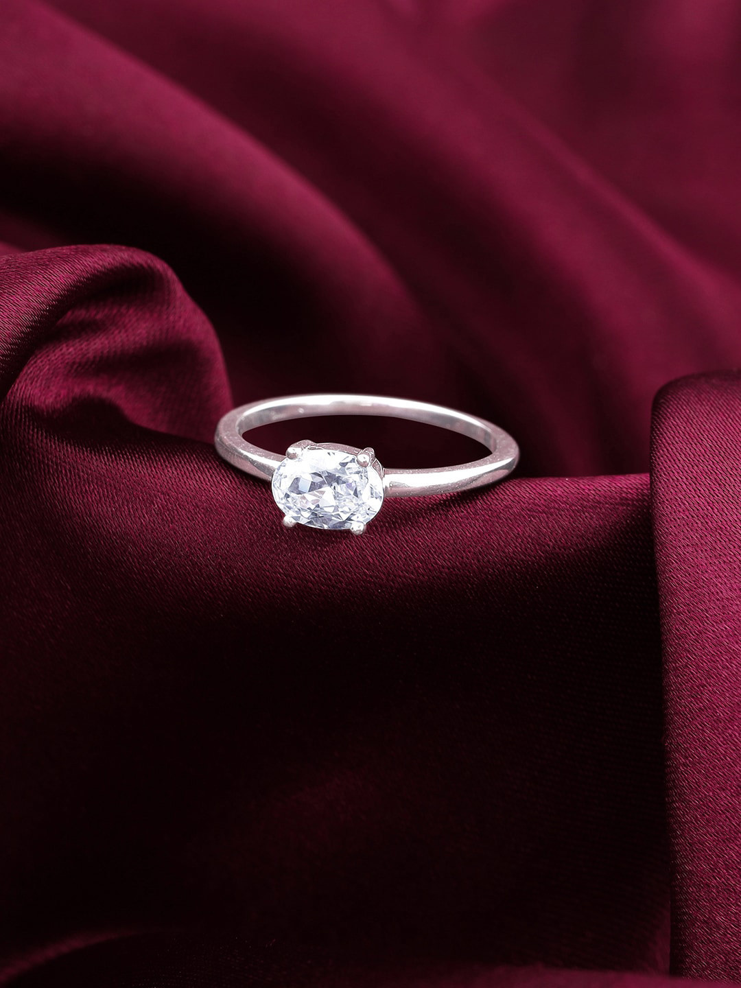 Buy GIVA 925 Sterling Silver Rhodium Plated Stone Studded Finger Ring ...