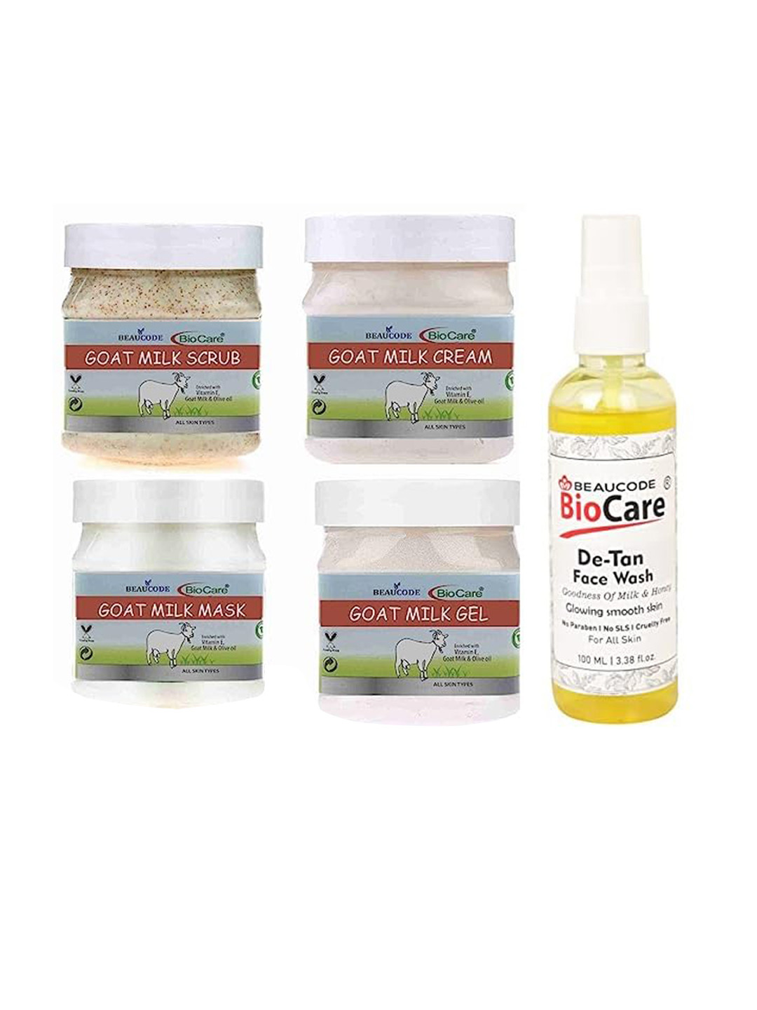 Buy BEAUCODE BIOCARE 5 Pcs Goat Milk Facial Kit 250g Each With De Tan ...