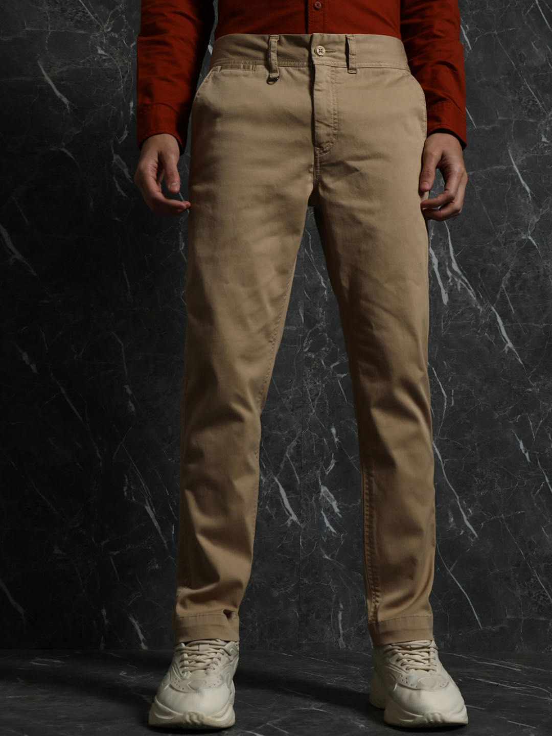 Buy Breakbounce Men Beige Slim Fit Low Rise Cotton Trousers - Trousers ...