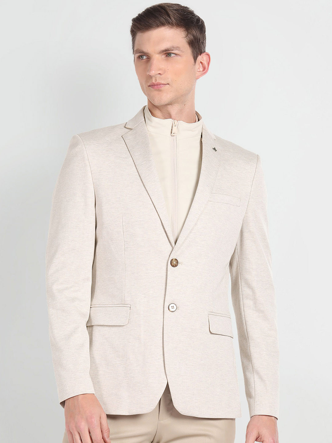 Buy Arrow Self Design Notch Lapel Collar Slim Fit Single Breasted ...