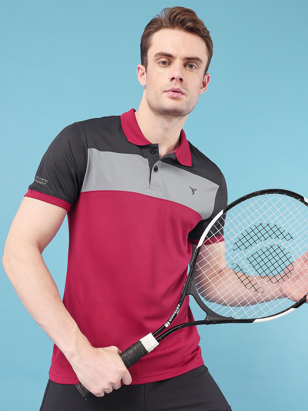 Buy Technosport Colourblocked Polo Collar Antimicrobial Slim Fit T ...