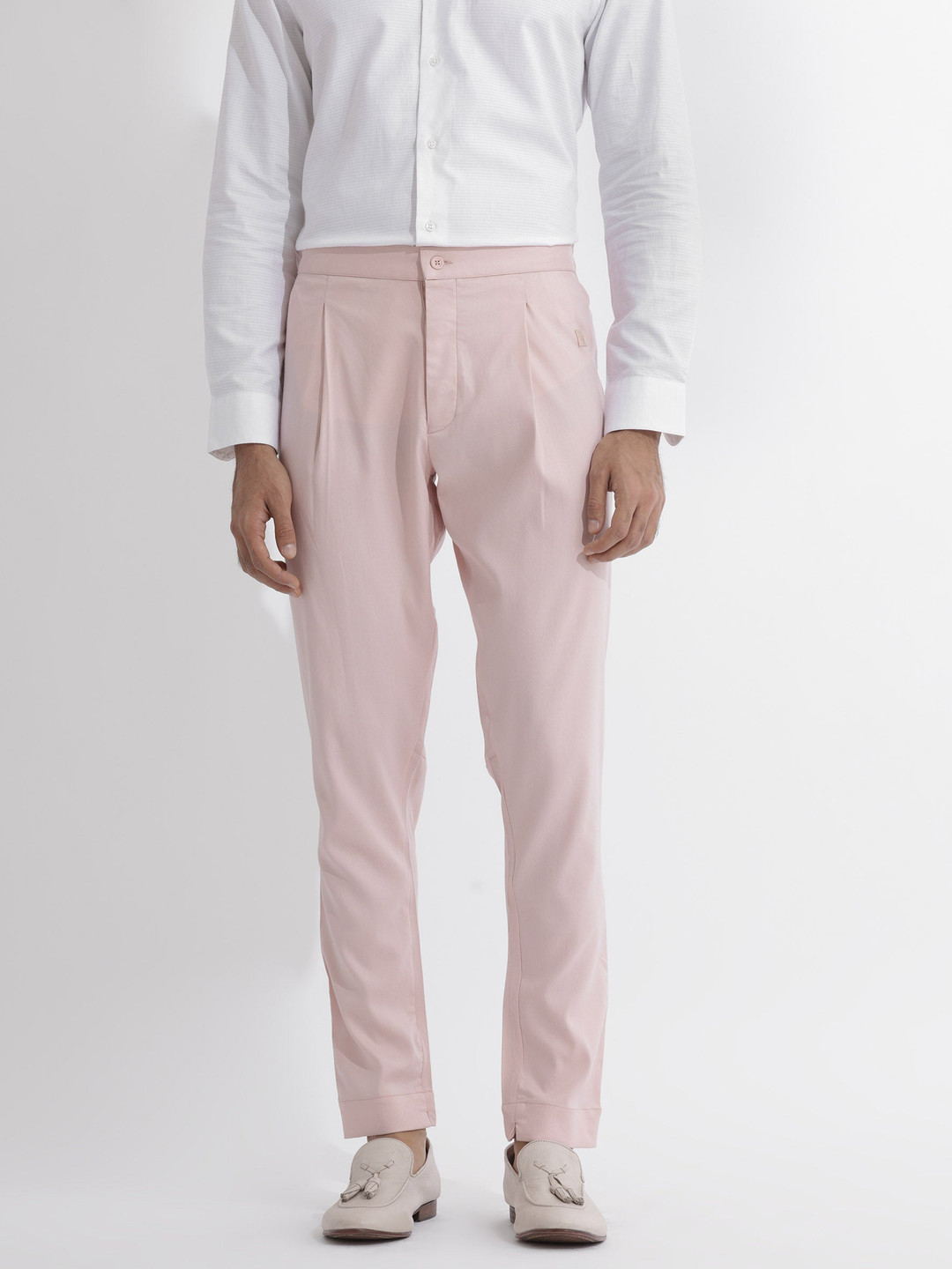 Buy RARE RABBIT Men Polin Regular Fit Mid Rise Pleated Trousers ...