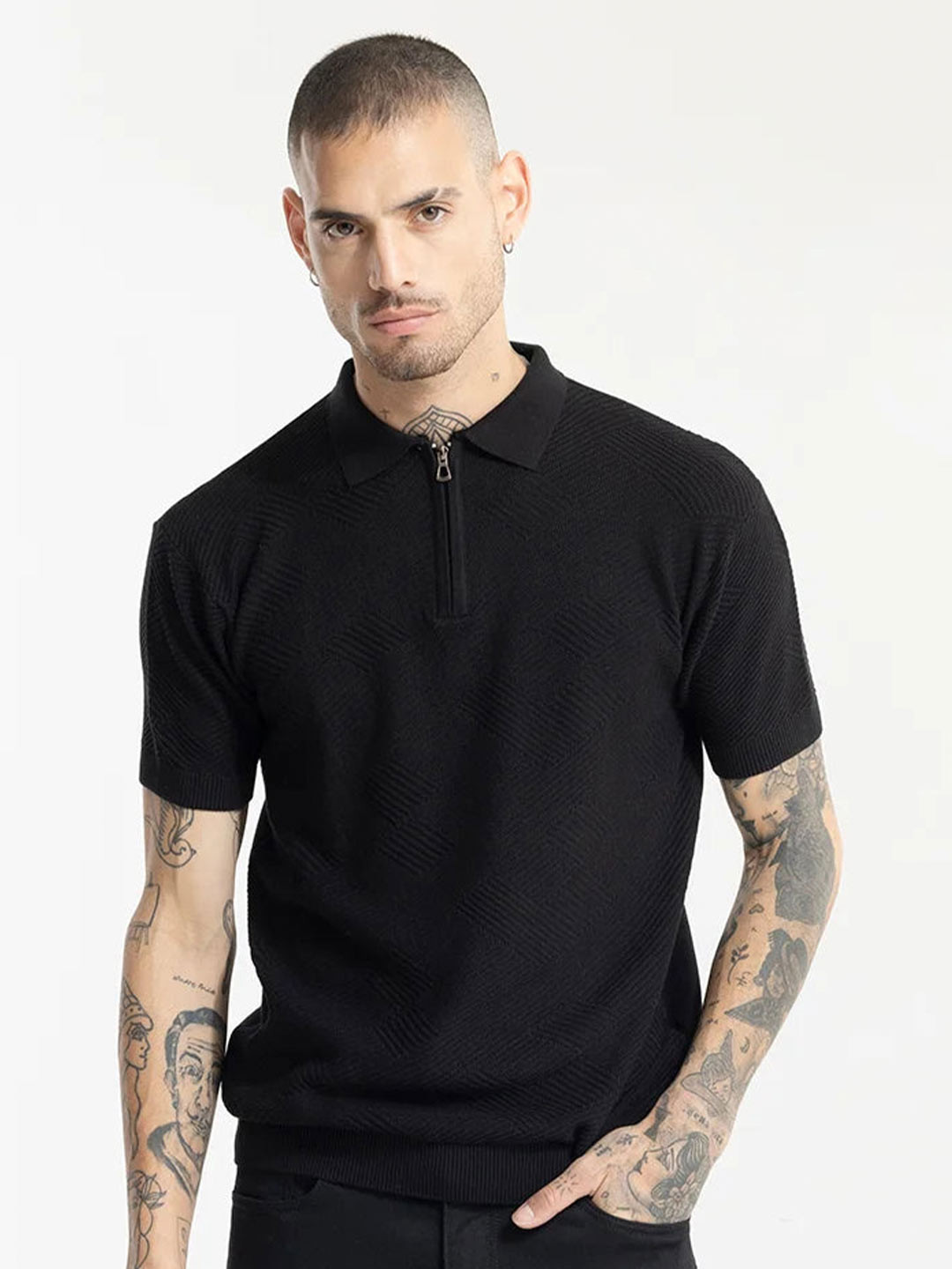 Buy Snitch Black Crochet Slim Fit Pure Cotton T Shirt - Tshirts for Men ...