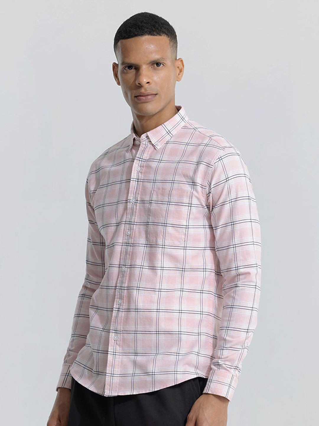 Buy Snitch Pink Classic Slim Fit Tartan Checked Pure Cotton Casual ...