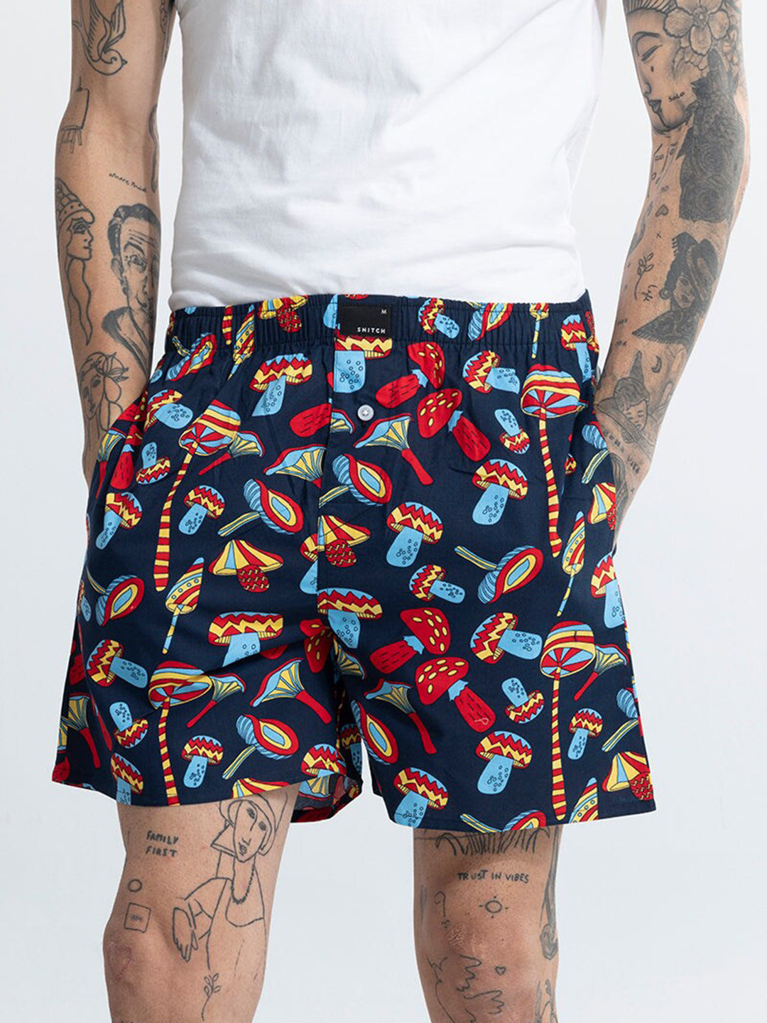 Buy Snitch Navy Blue Printed Pure Cotton Boxers 4MSBX9229 03 - Boxers ...