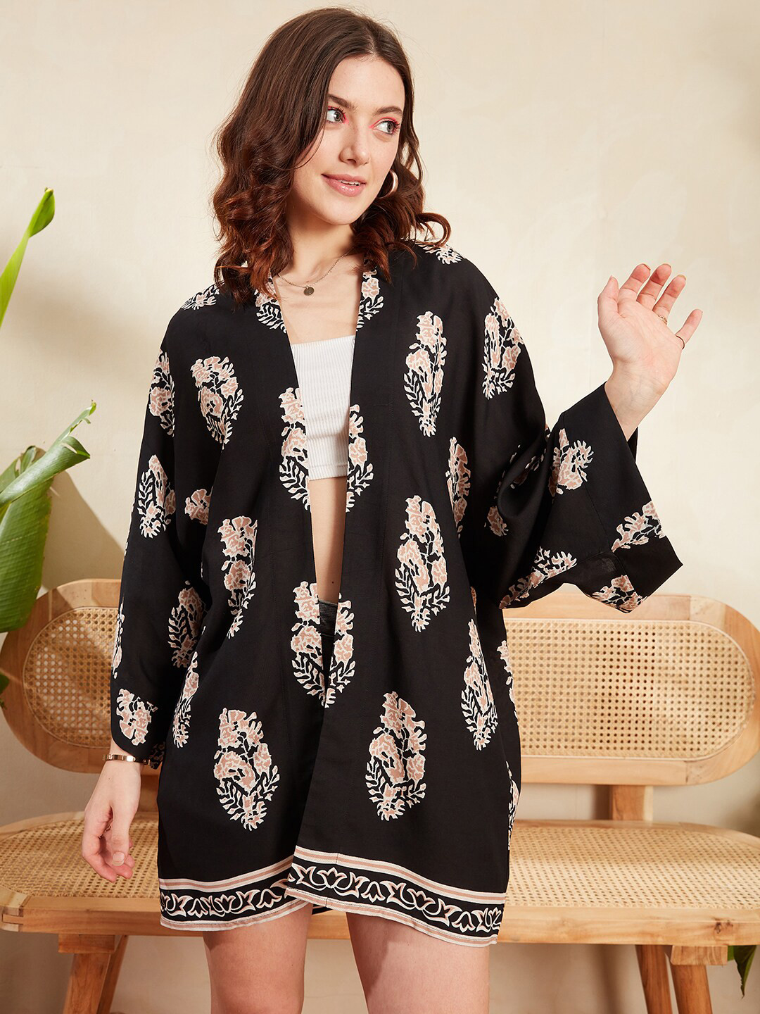 Buy Berrylush Ethnic Motifs Printed Longline Shrug - Shrug for Women ...