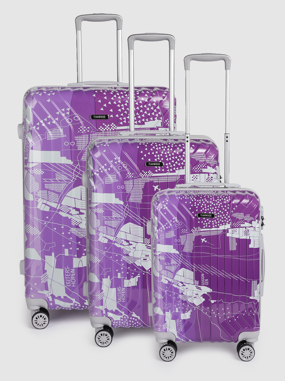 Buy Teakwood Leathers Set Of 3 Map Printed 360 Degree Rotation Hard ...