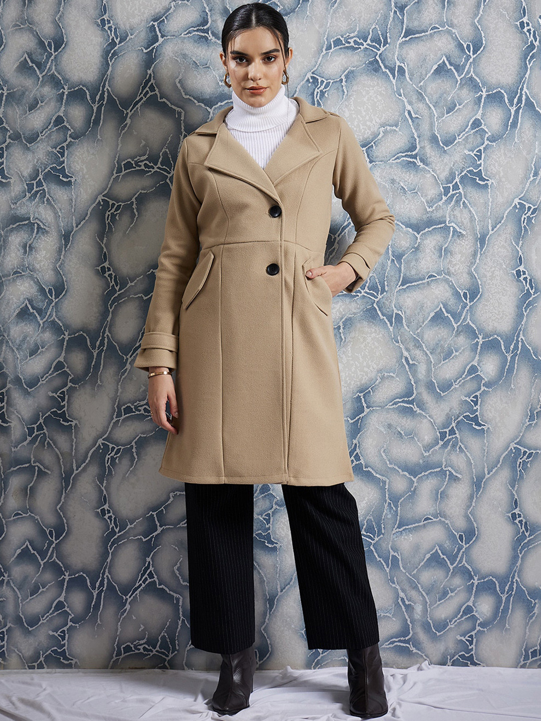 Buy Athena Single Breasted Notched Lapel Woollen Trench Coat - Coats ...