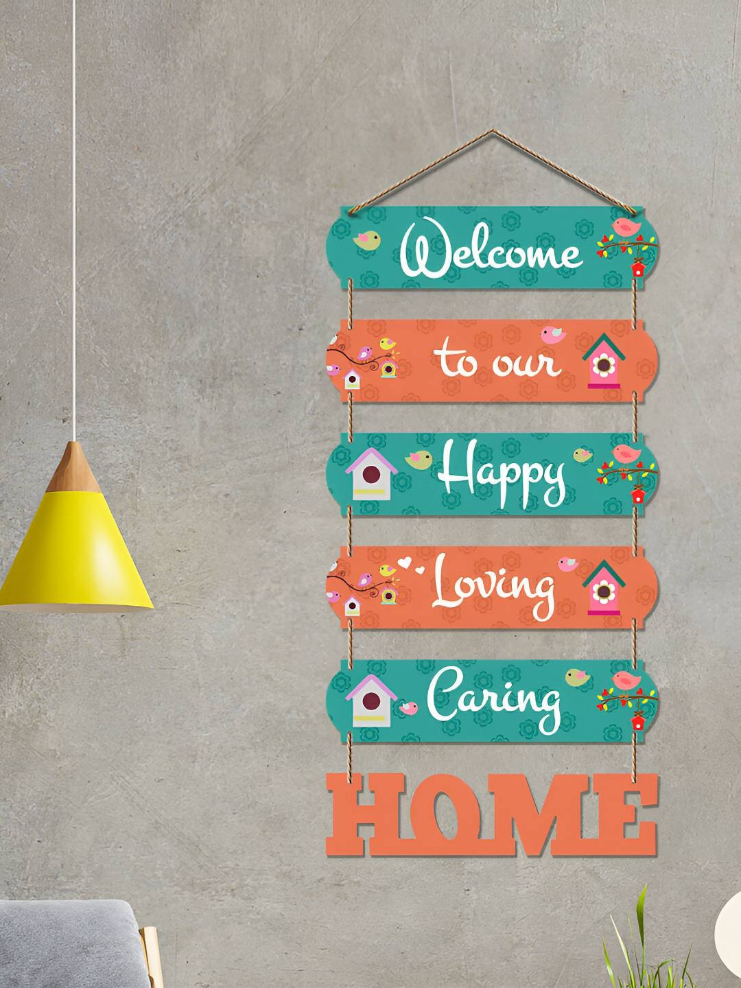 Buy ArtVibes Green & Orange Wooden Welcome Home Quote Printed Wall ...