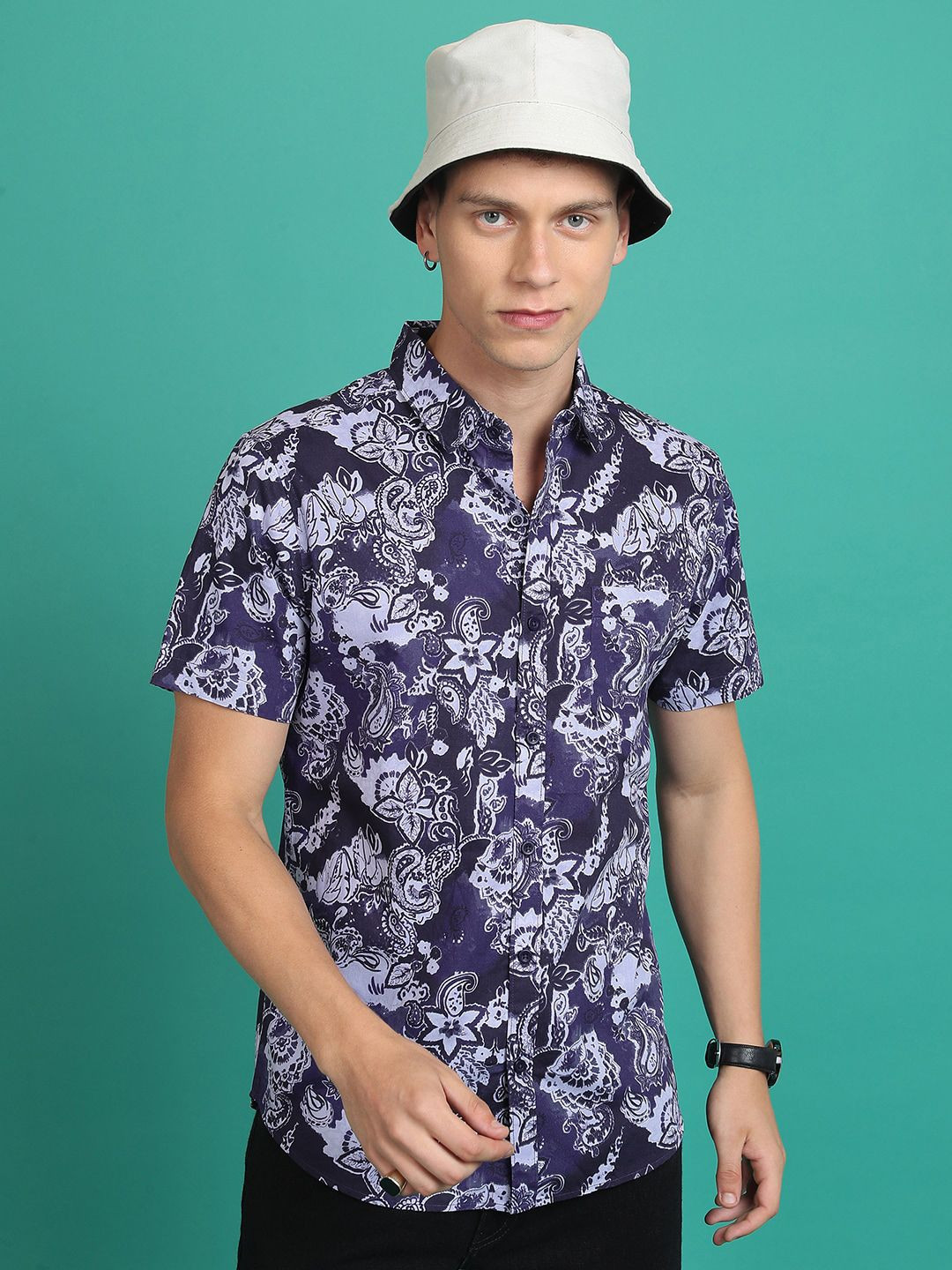 Buy HIGHLANDER Purple Slim Fit Floral Printed Casual Cotton Shirt ...