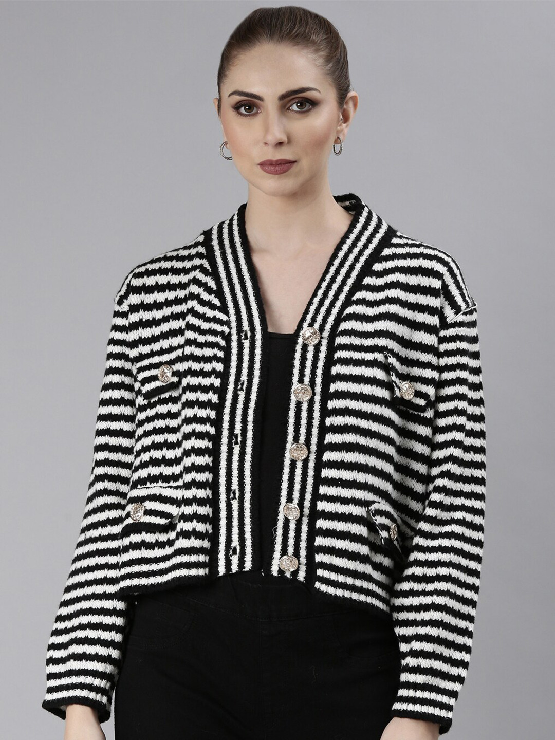 Buy SHOWOFF Striped Acrylic Cardigan - Sweaters for Women 25913308 | Myntra