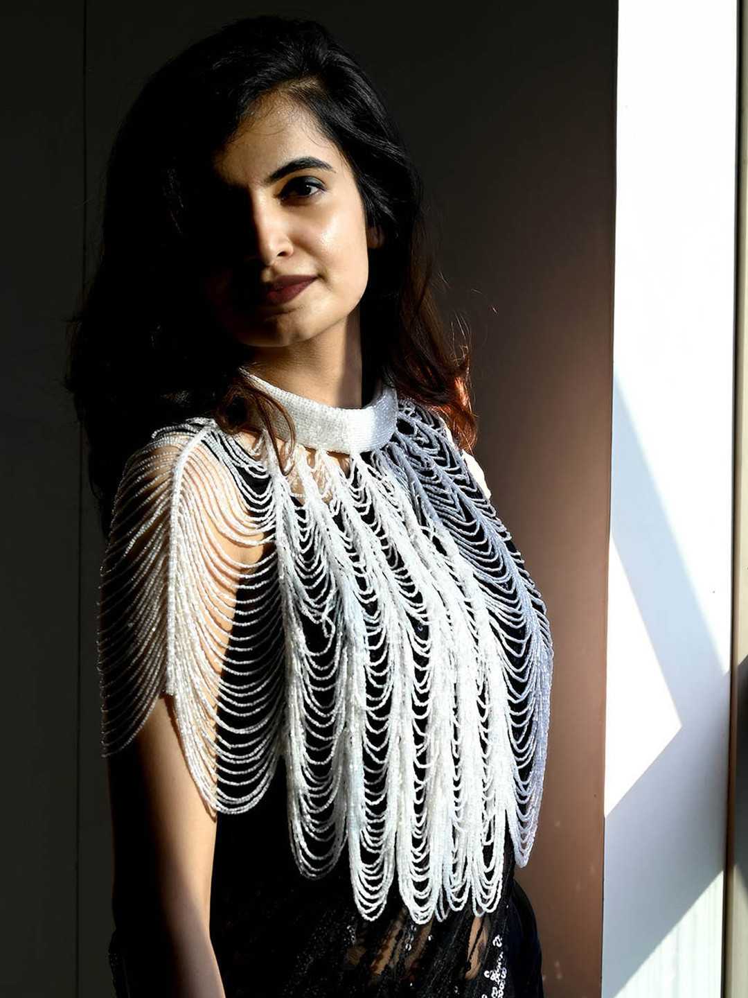 Buy ODETTE Embellished Tasseled Acrylic Cape Shrug - Shrug for Women ...