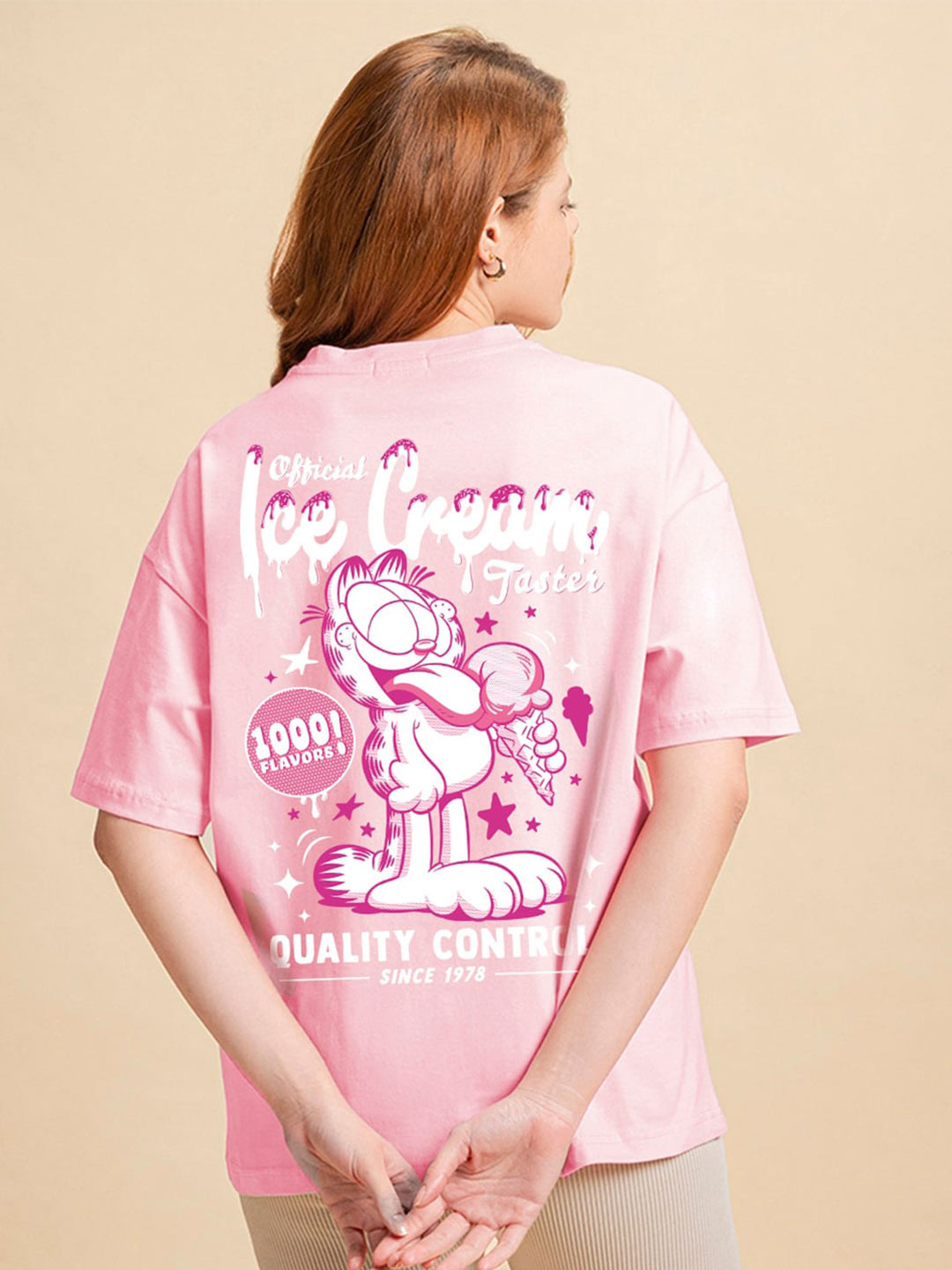 Buy Bewakoof Pink Garfield Graphic Printed Drop Shoulder Sleeves ...
