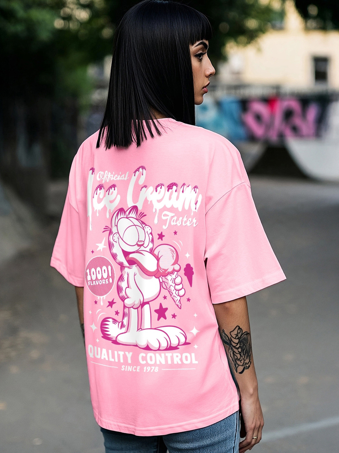 Buy Bewakoof Pink Garfield Graphic Printed Drop Shoulder Sleeves ...