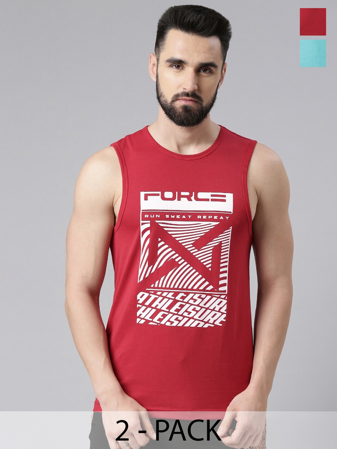 Buy Force Nxt Men Printed Pack Of 2 Super Combed Cotton Muscle Tee