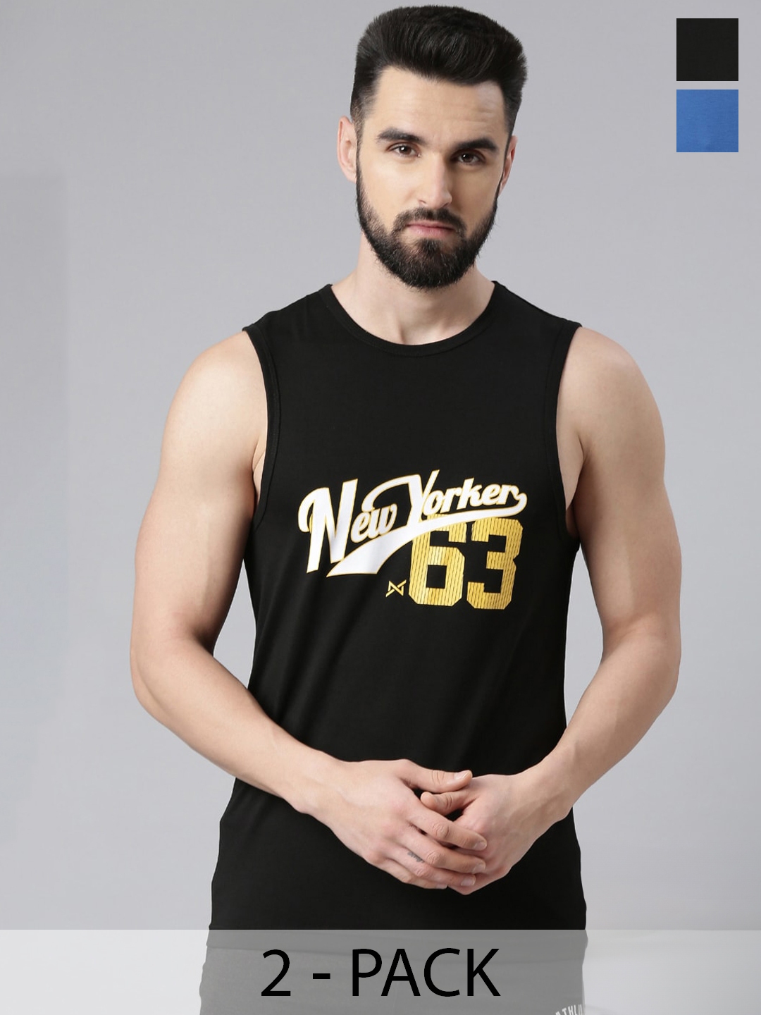 Buy Force Nxt Men Printed Pack Of 2 Super Combed Cotton Muscle Tee
