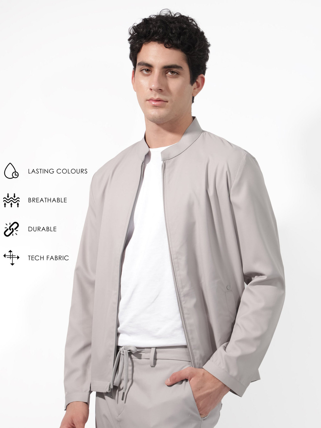 Buy RARE RABBIT Men Nimbus Tailored Fit Stand Collar Open Front Jacket ...