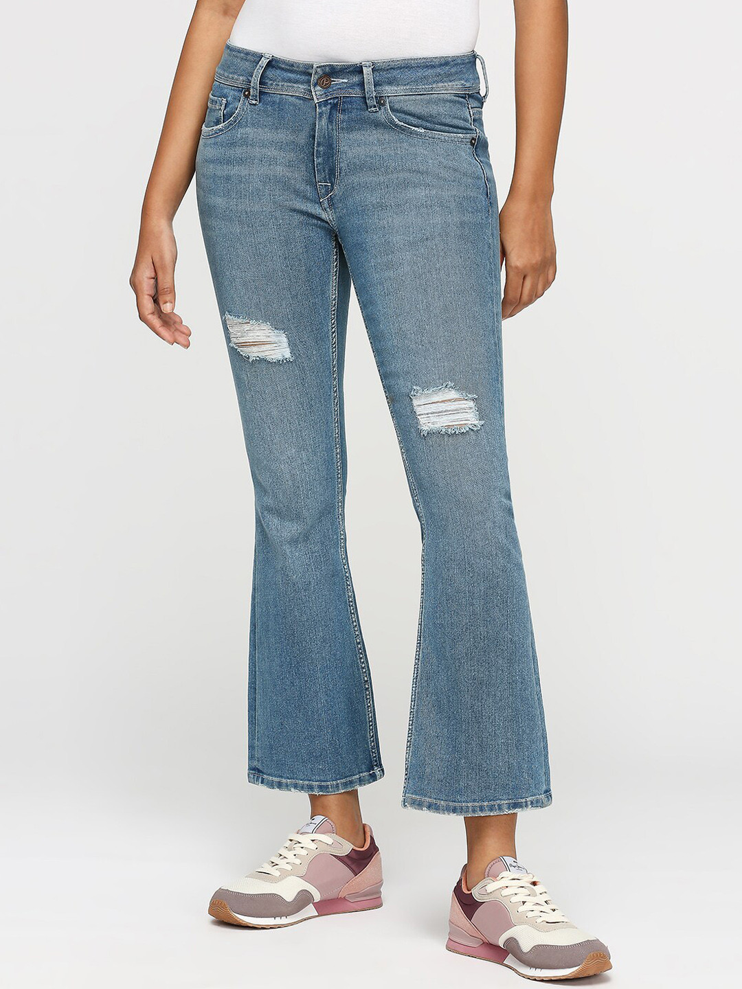 Buy Pepe Jeans Women Bootcut Mildly Distressed Stretchable Jeans ...