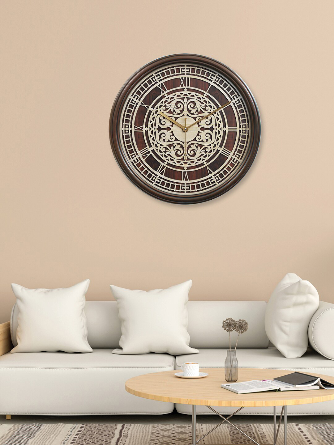 Buy RANDOM Brown Round Shape Contemporary Step Movement Analogue Wall ...