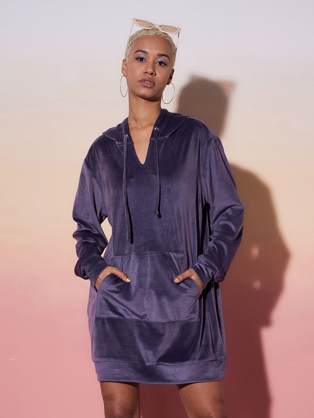 Buy SASSAFRAS Alt Laze Purple Hooded Pullover Longline Sweatshirt ...