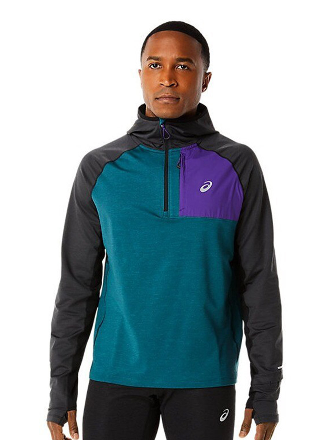 Buy ASICS Winter Run LS Colourblocked Hooded Half Zipper Pullover ...