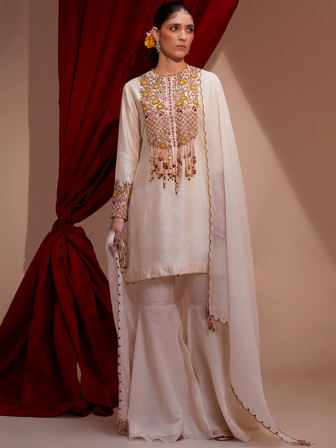 Buy NEHHA NHATA Embroidered Regular Thread Work Chanderi Silk Kurta ...