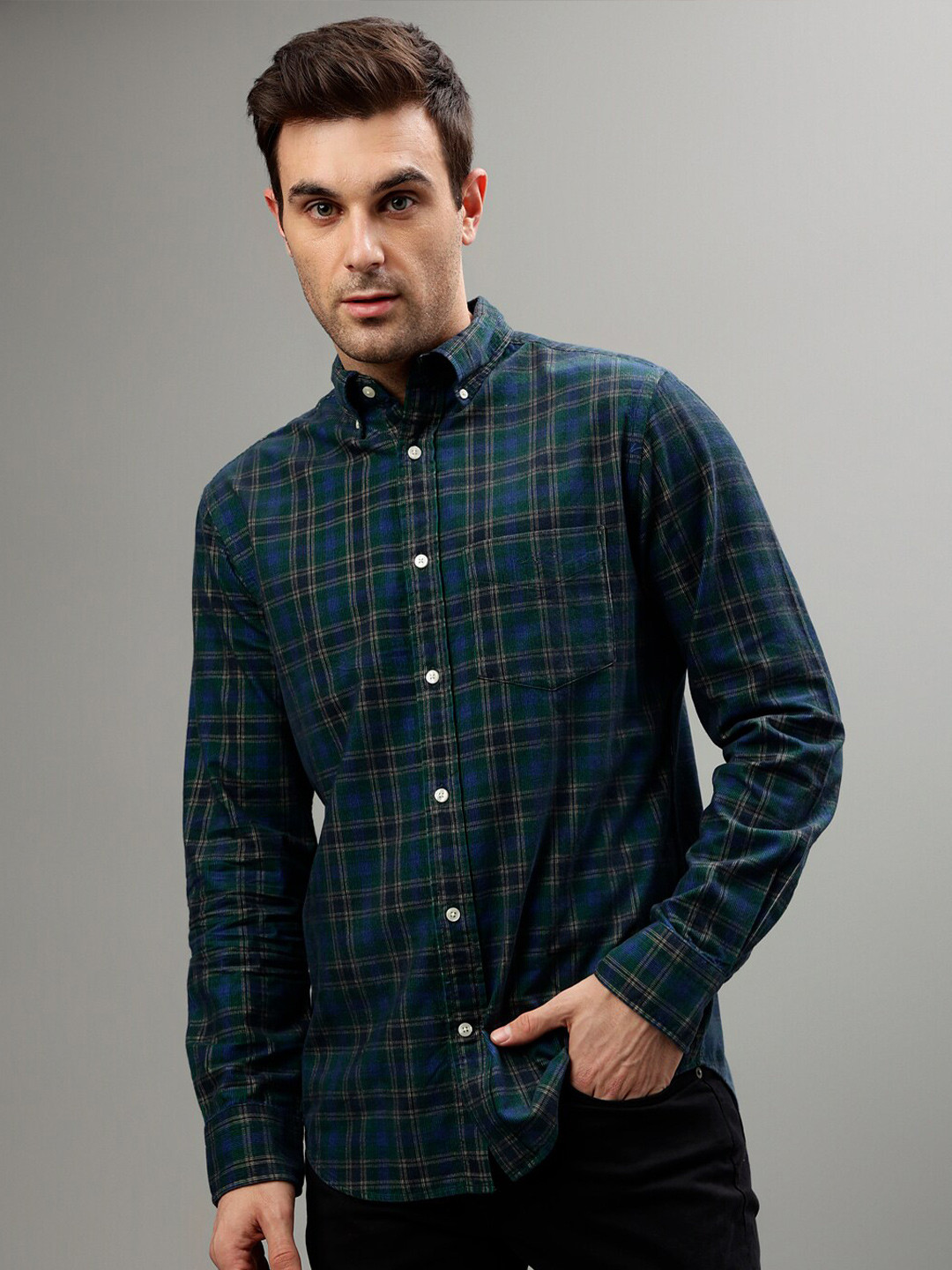Buy GANT Checked Button Down Collar Full Sleeves Pure Cotton Casual ...