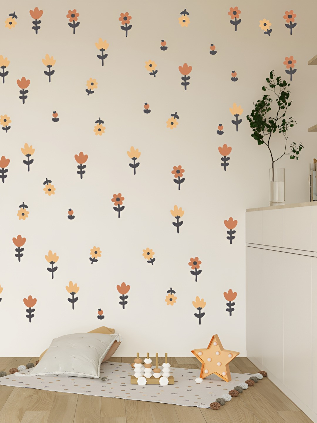 Buy CVANU Beige & Brown 2 Pieces Flowers Wall Sticker - Decals And ...