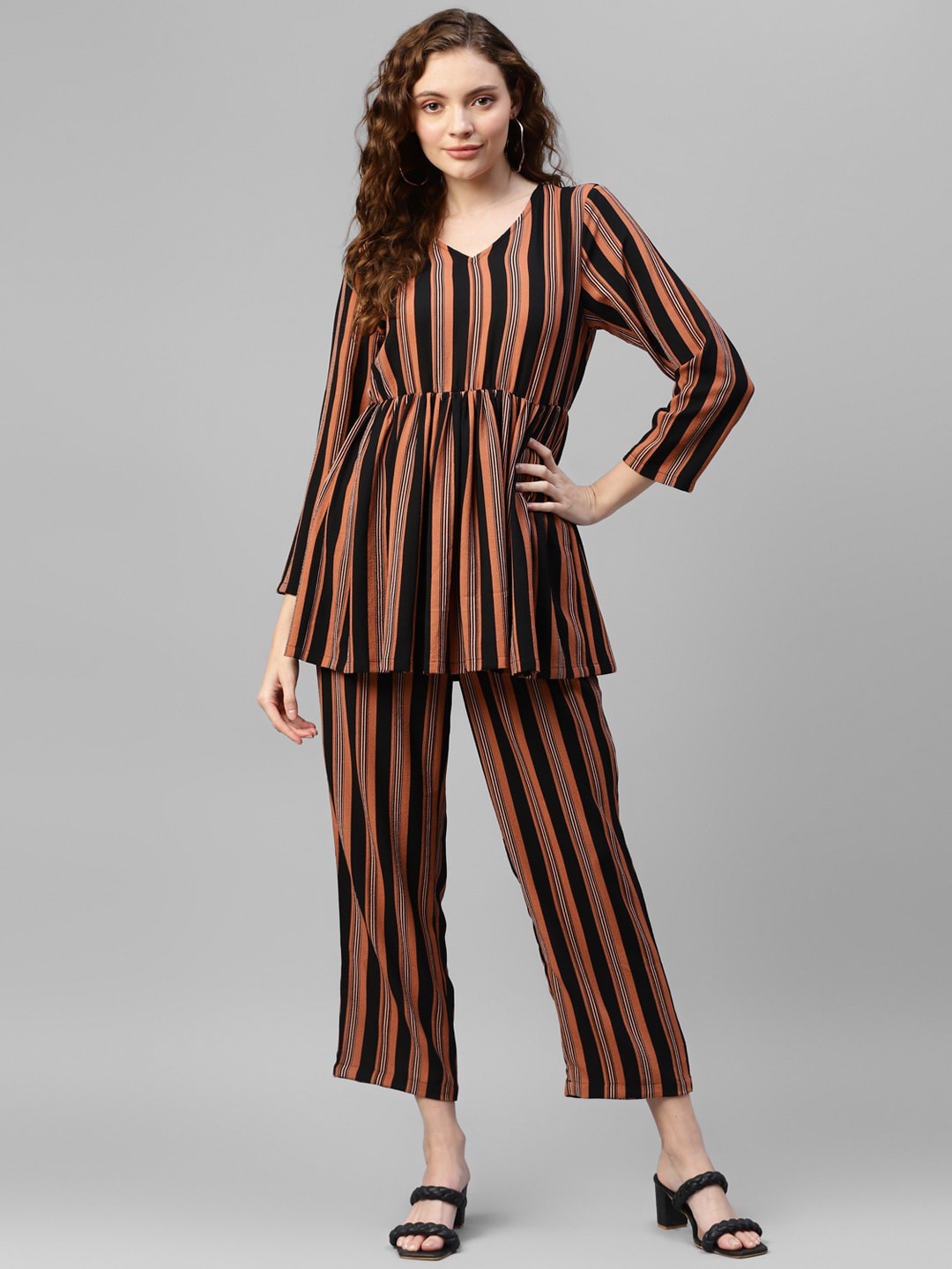 Buy DEEBACO Women Multi Stripes V Neck Summer Cool Co Ord - Co Ords for ...