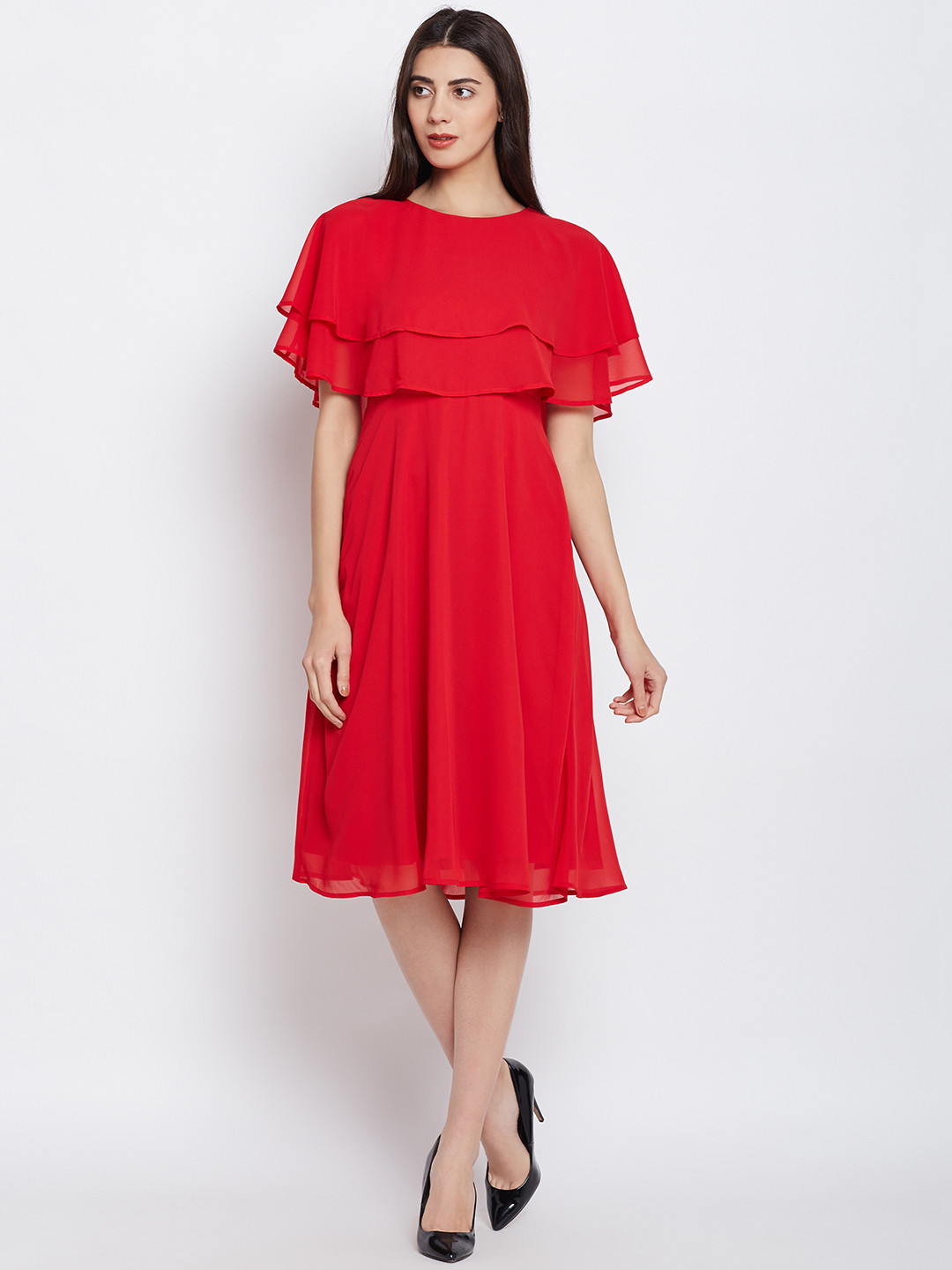 Buy FEMMELLA Women Red Solid Fit And Flare Dress - Dresses for Women ...