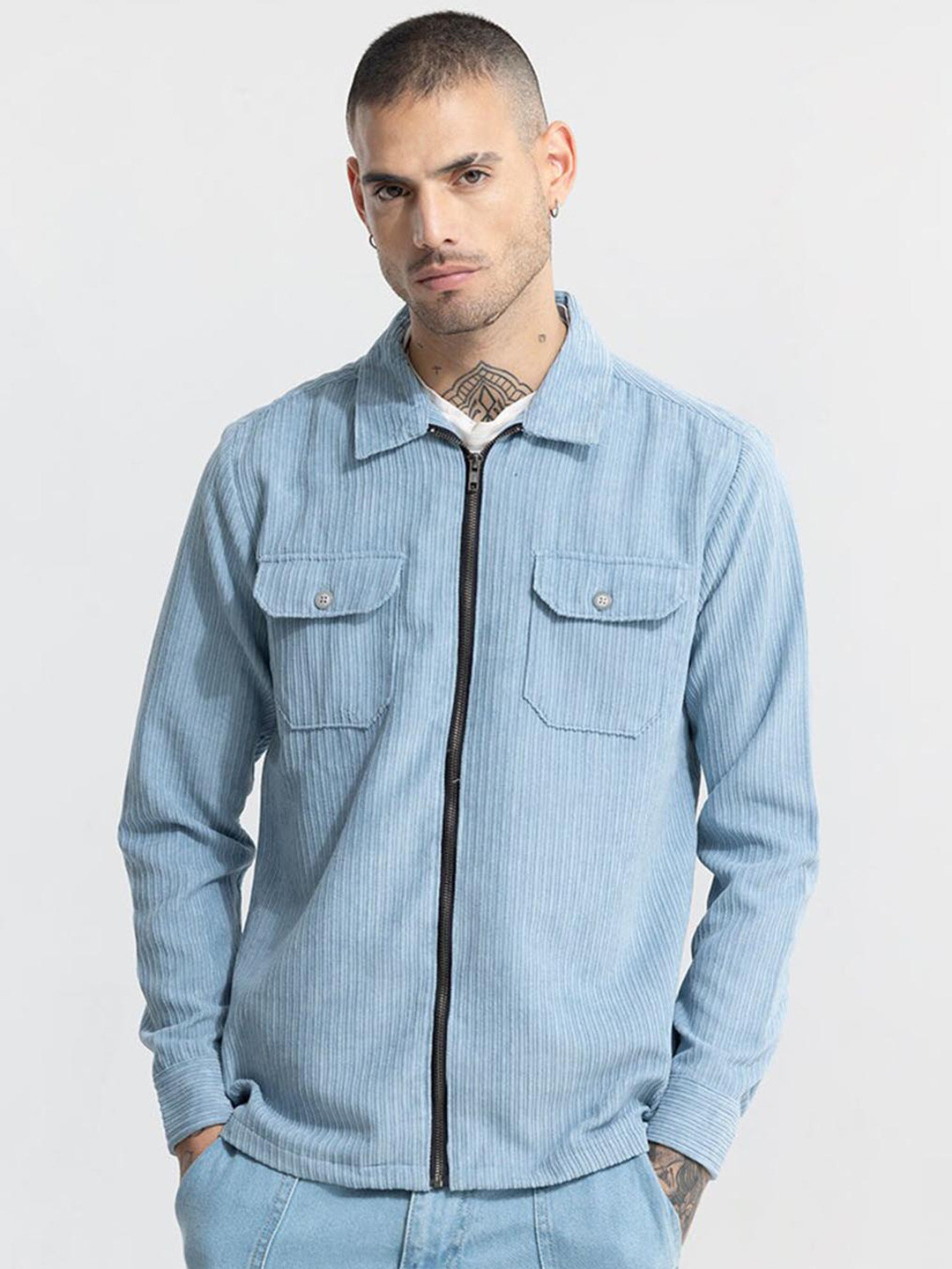 Buy Snitch Blue Classic Slim Fit Striped Spread Collar Long Sleeve ...