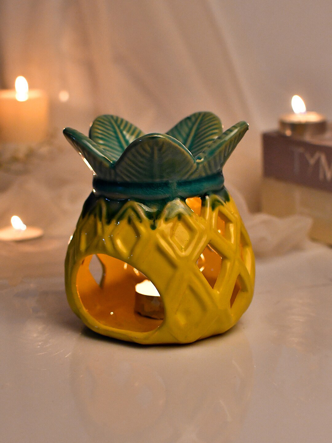 Buy TAYHAA Yellow & Green Pineapple Shaped Ceramic Aroma Oil Diffuser ...