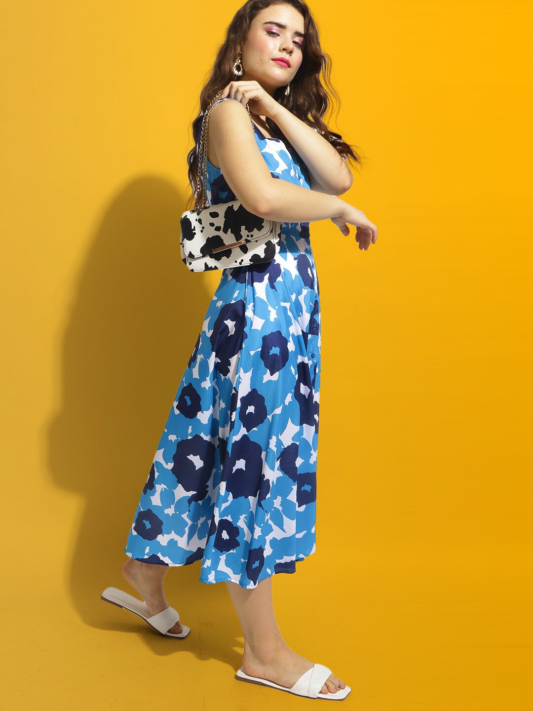 Buy Mast And Harbour Blue And White Floral Printed A Line Midi Dress
