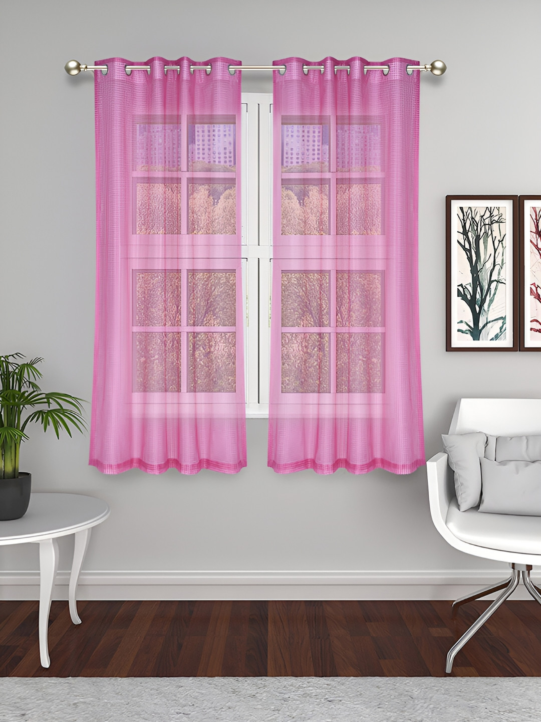 Buy THE CONVERSION Pink 2 Pieces Sheer Window Curtains - Curtains And ...