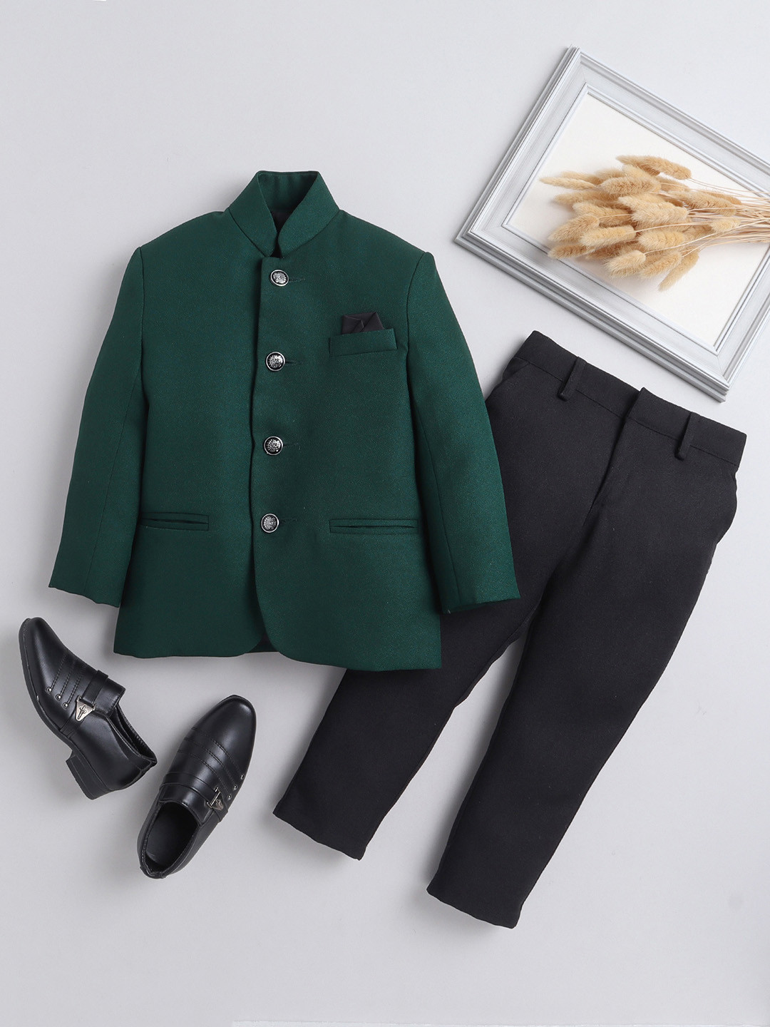 Buy BAESD Boys 2 Piece Mandarin Collar Bandhgala Blazer With Trousers ...