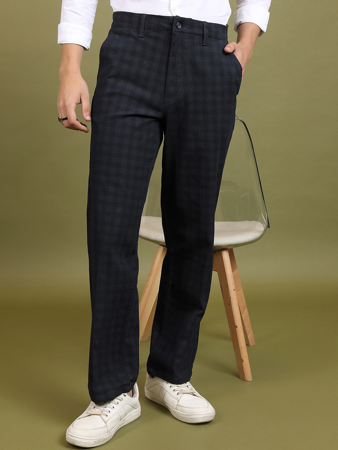 Buy HIGHLANDER Men Checked Mid Rise Plain Regular Trousers - Trousers ...