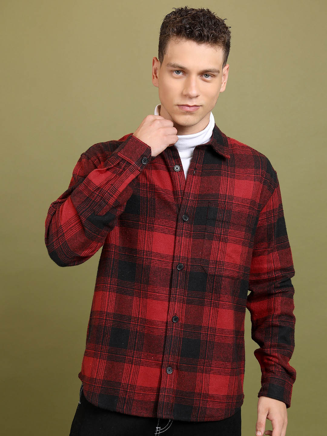 Buy HIGHLANDER Checked Open Front Bomber Flannel Checked Shirt - Shirts ...