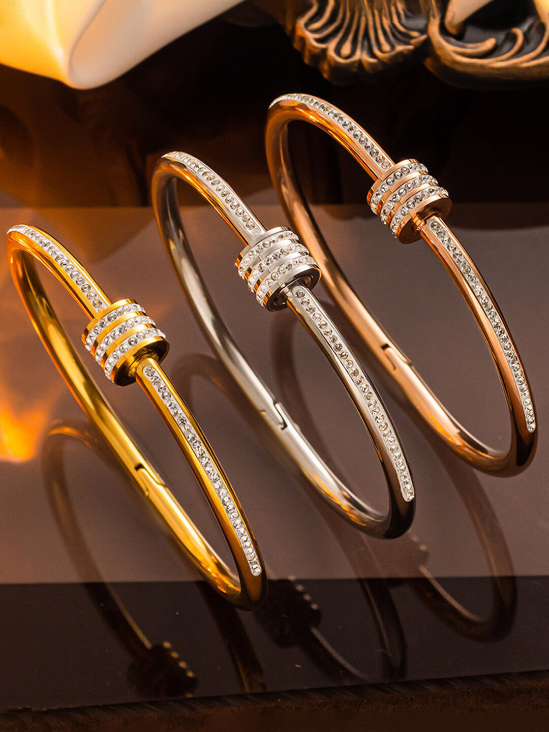Buy Designs & You Set Of 3 American Diamond Bangle Style Bracelet ...