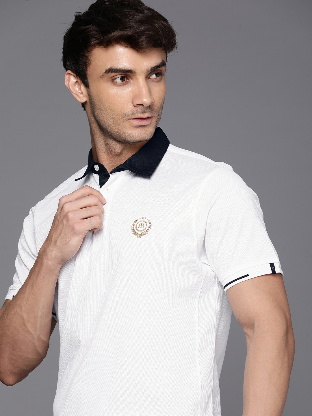 Buy Raymond Brand Logo Embroidered Polo Collar Pure Cotton T Shirt ...