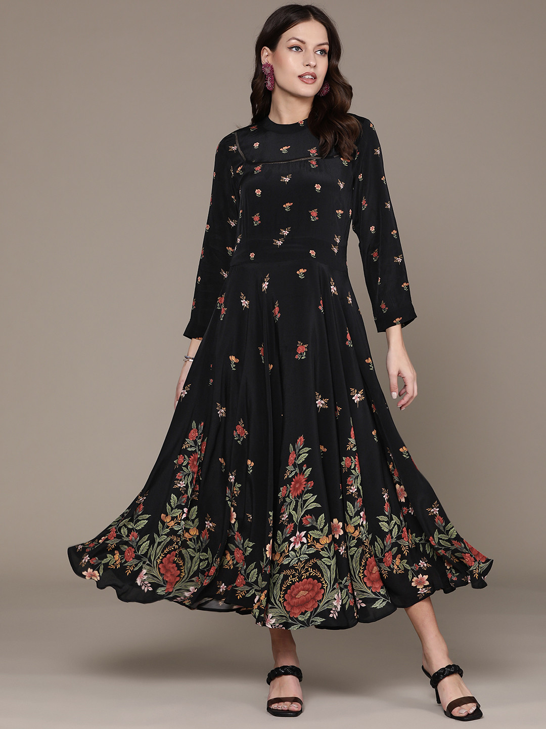 Buy Label Ritu Kumar Floral Print Crepe A Line Maxi Dress - Dresses for ...