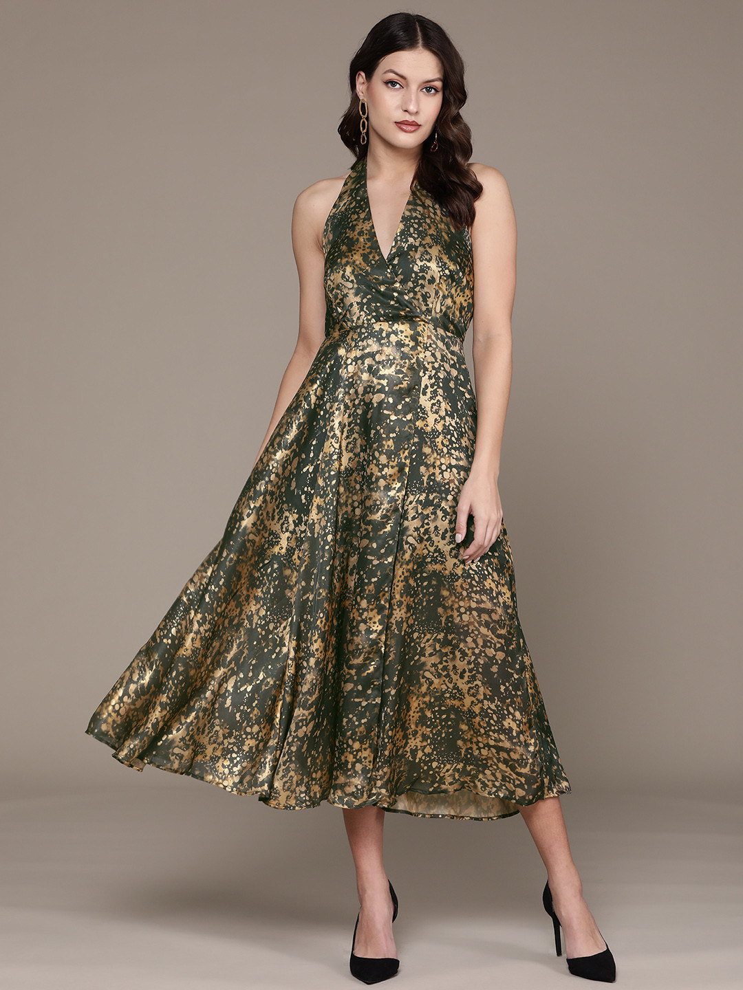 Buy Label Ritu Kumar Print Halter Neck Georgette Midi Dress - Dresses ...