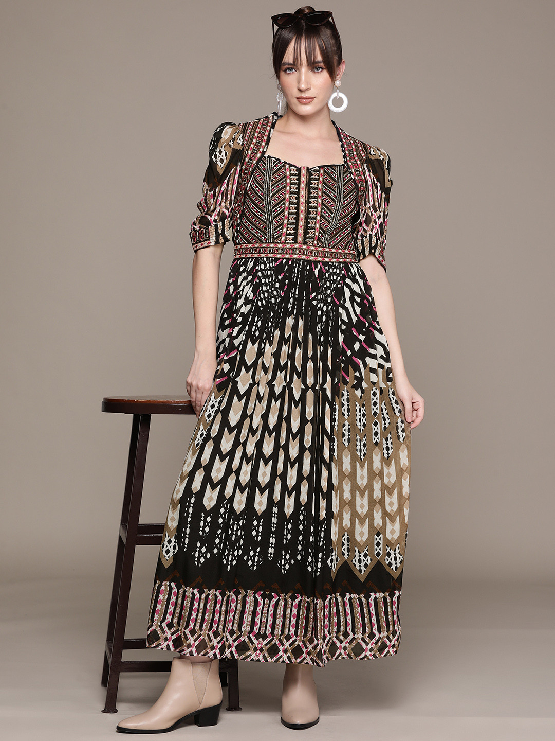 Buy Ritu Kumar Print Chiffon A Line Midi Dress - Dresses for Women ...