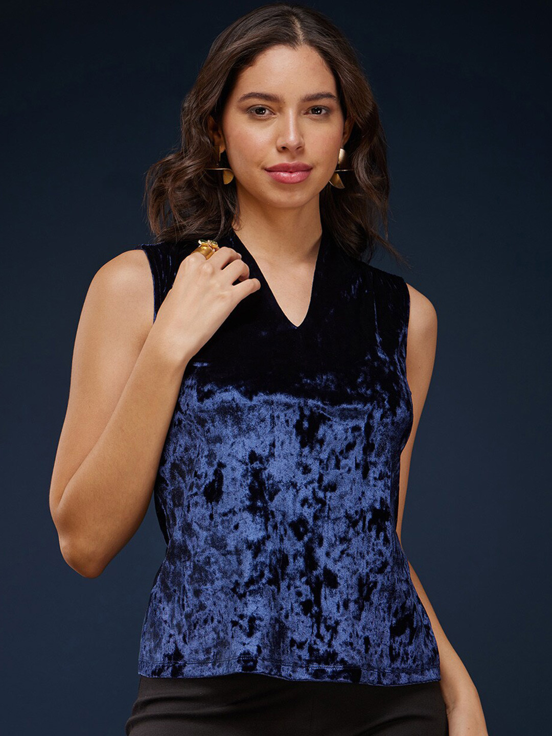 Buy FableStreet V Neck Sleeveless Velvet Regular Top - Tops for Women ...